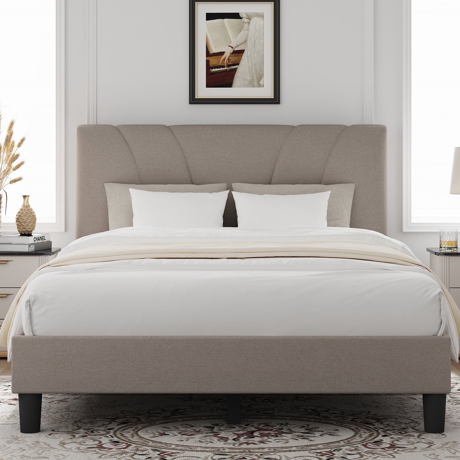 Novilla Queen Bed Frame with Headboard, Bed Frame Queen Size with Wood ...