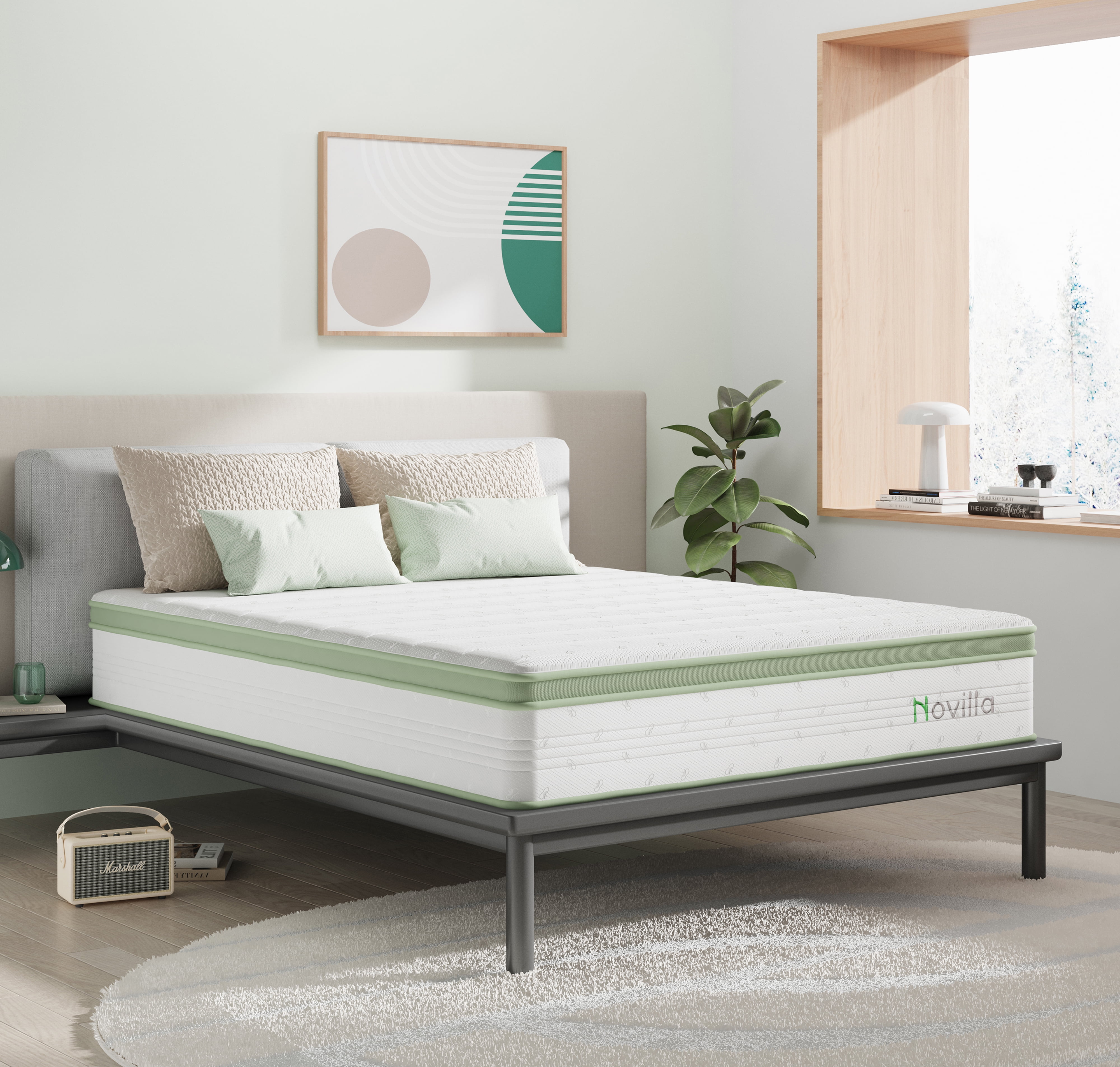 Novilla Snowfall 12 inch Bed in a Box Adult Pocket Spring Hybrid ...