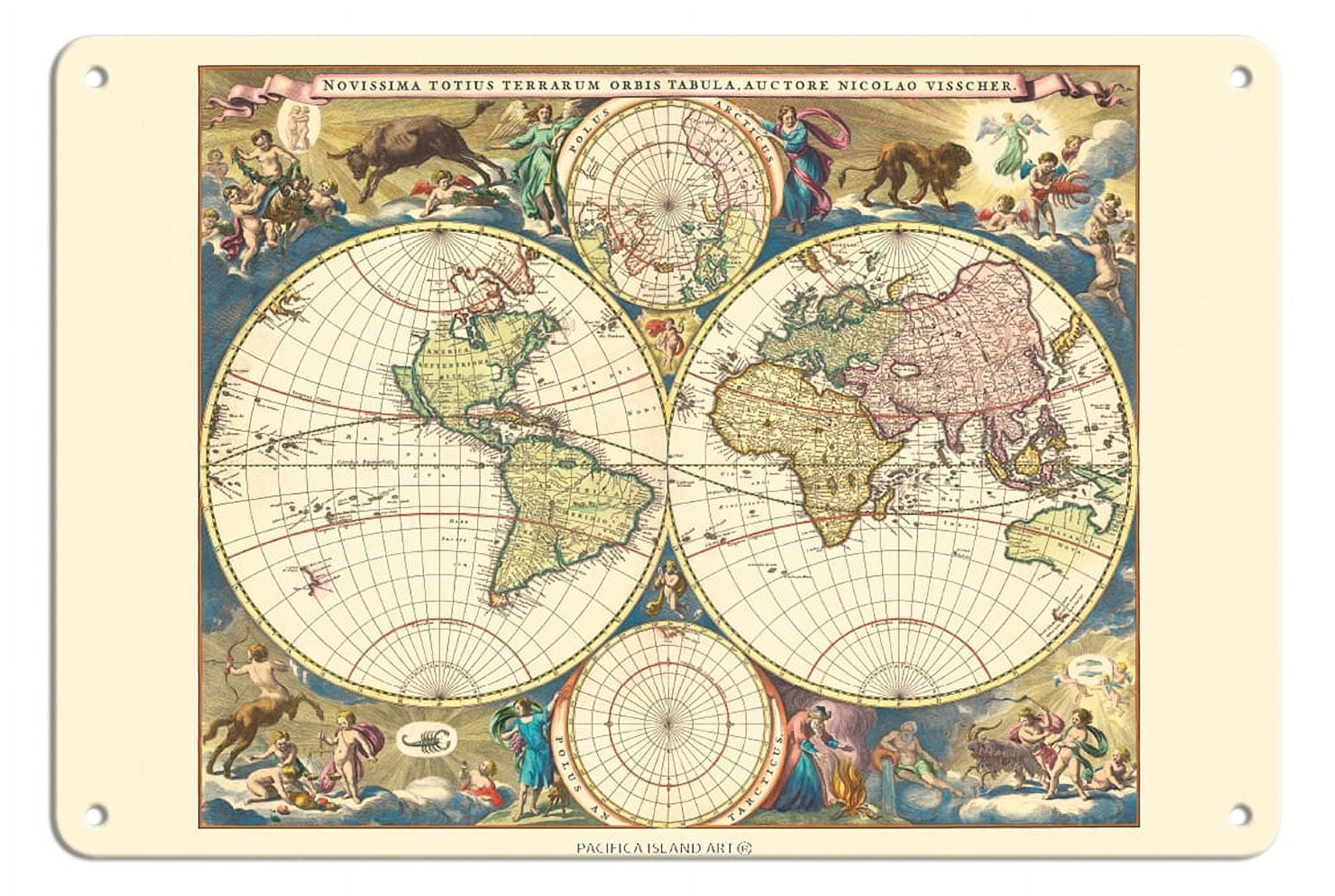 Novissima Totius Terrarum Orbis Tabula - Double Hemisphere - Vintage ...
