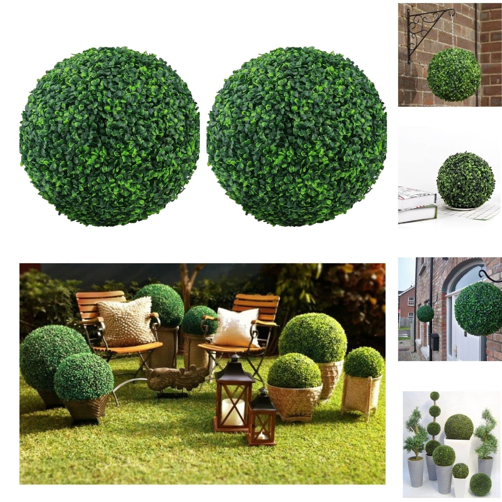Novobey 12” Round Boxwood Artificial Topiary in Green Plastic Pot ...