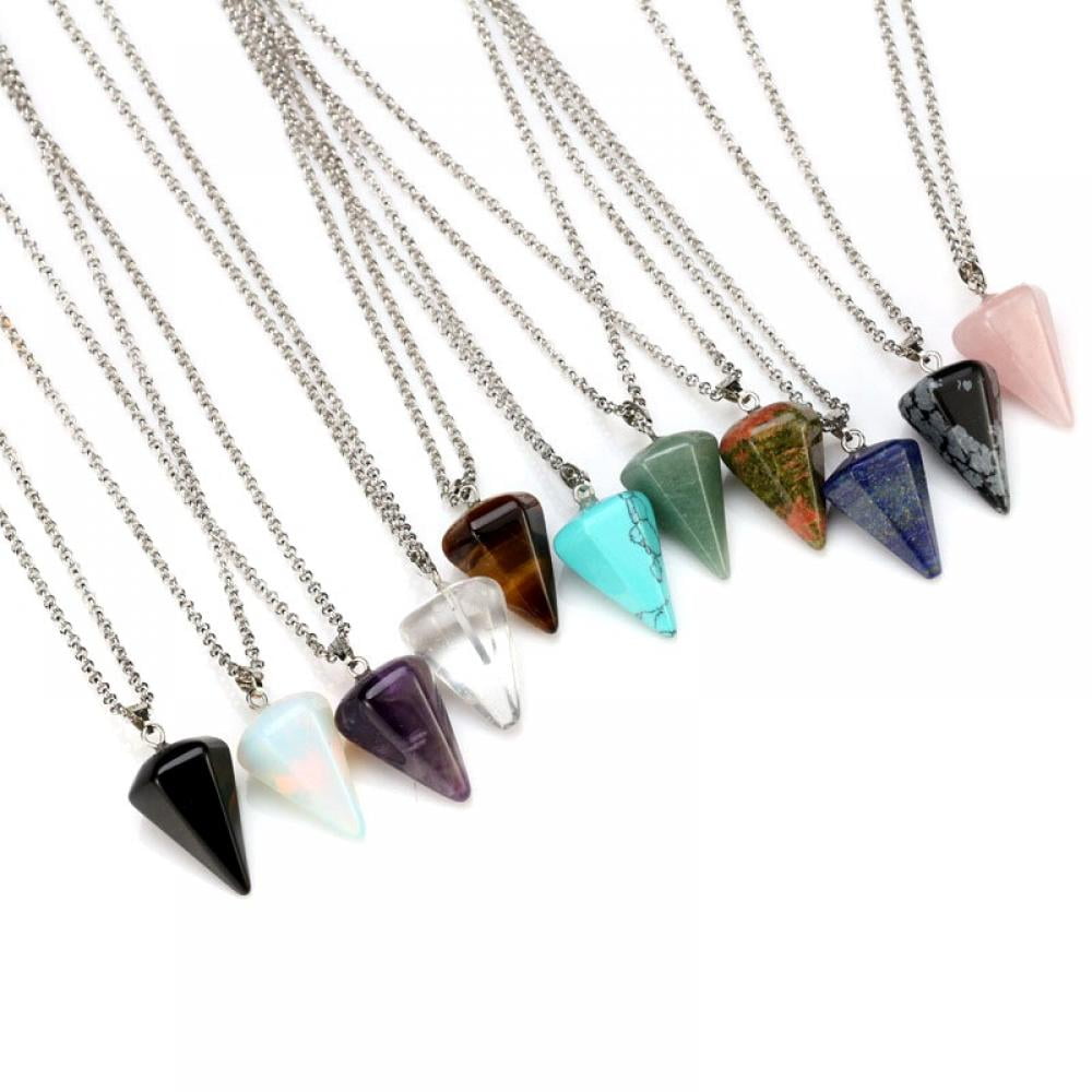 Novobey Pendulum Crystal Necklace Natural Rose Quartz Crystal Pendulums ...