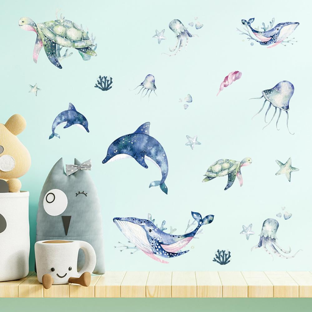 Novobey Wall Sticker Watercolor Ocean Creatures/Under The Sea Fish Wall ...