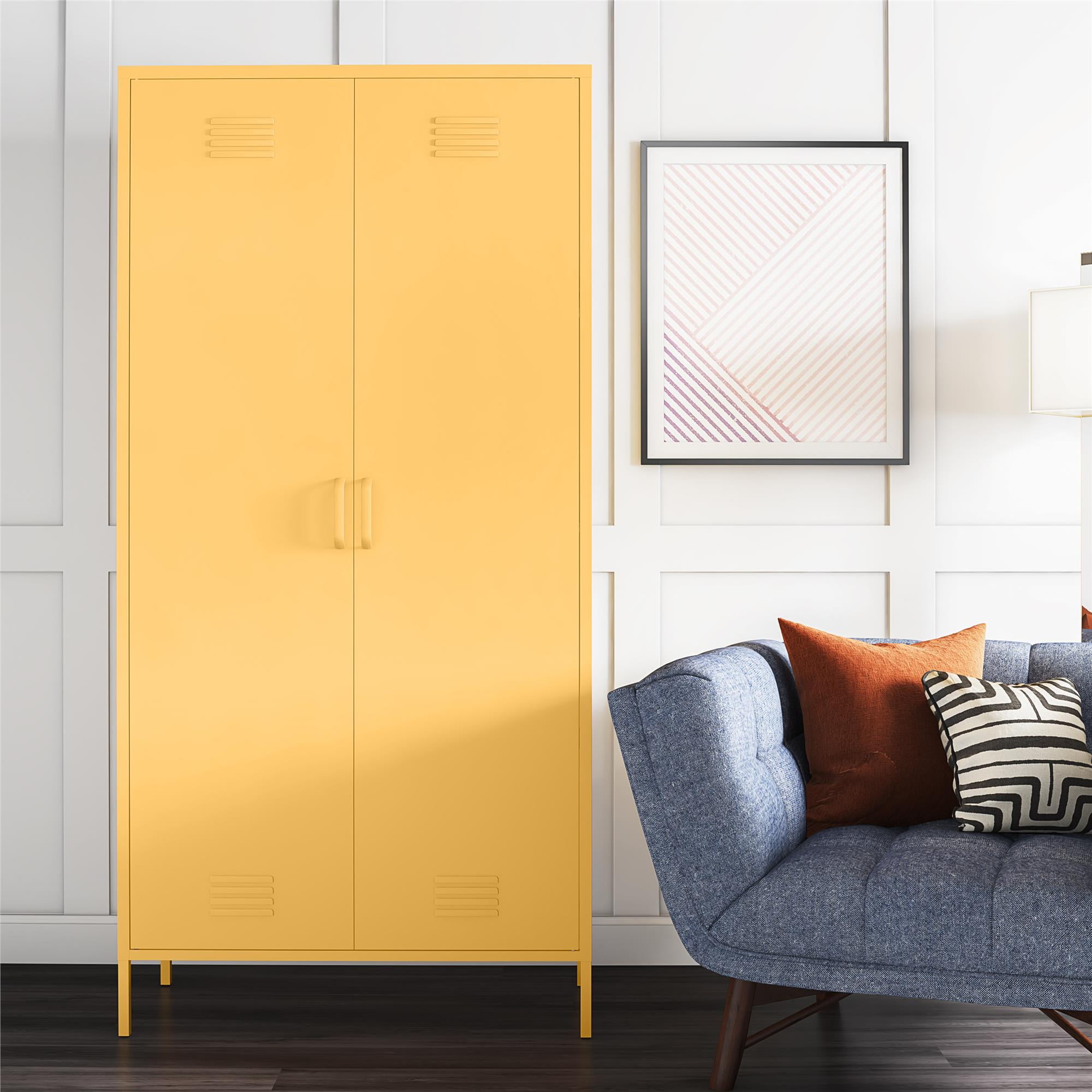 Novogratz CACHE Tall 2 Door Metal Locker Style Storage Cabinet, Yellow ...