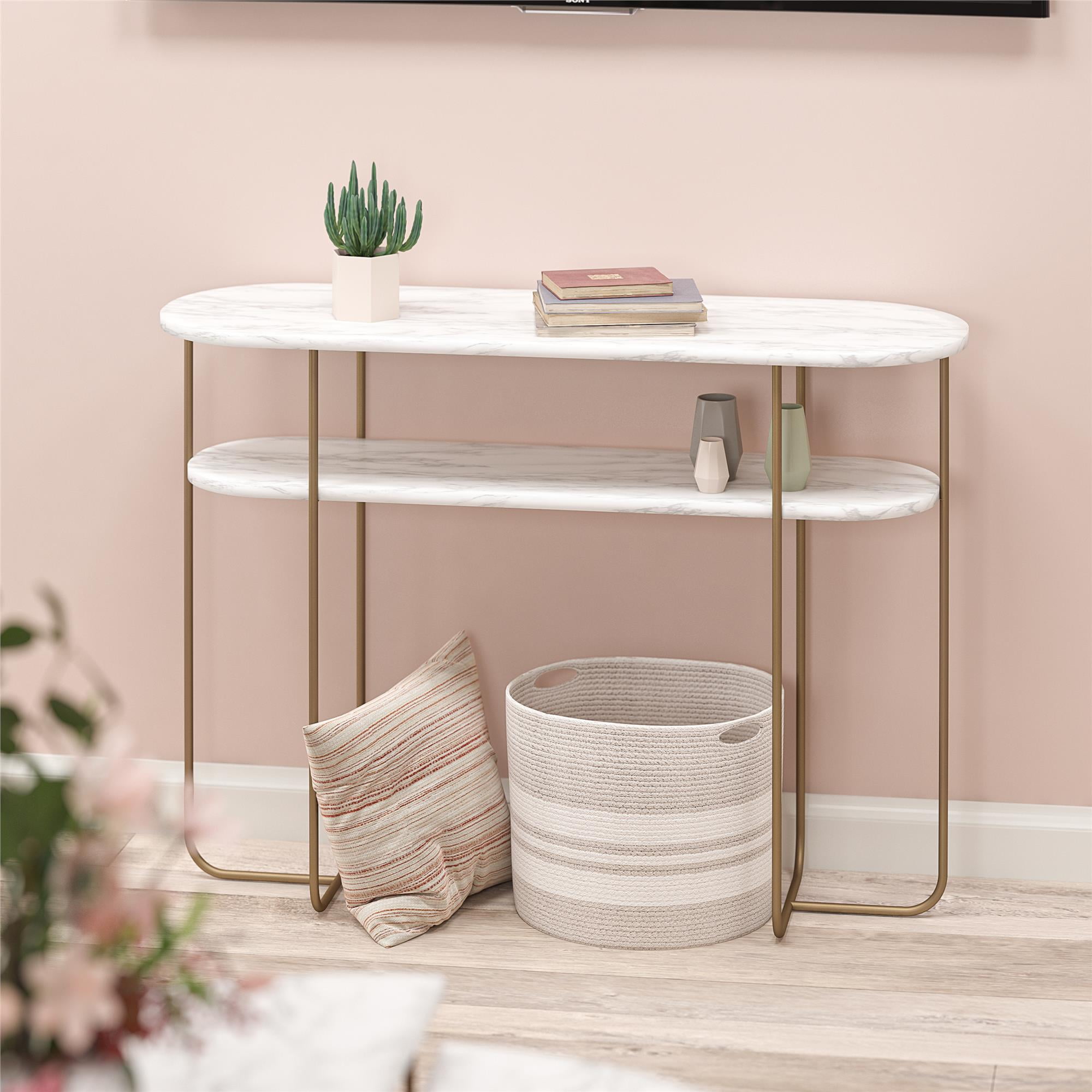 Novogratz Athena Console Table, White Faux Marble - Walmart.com