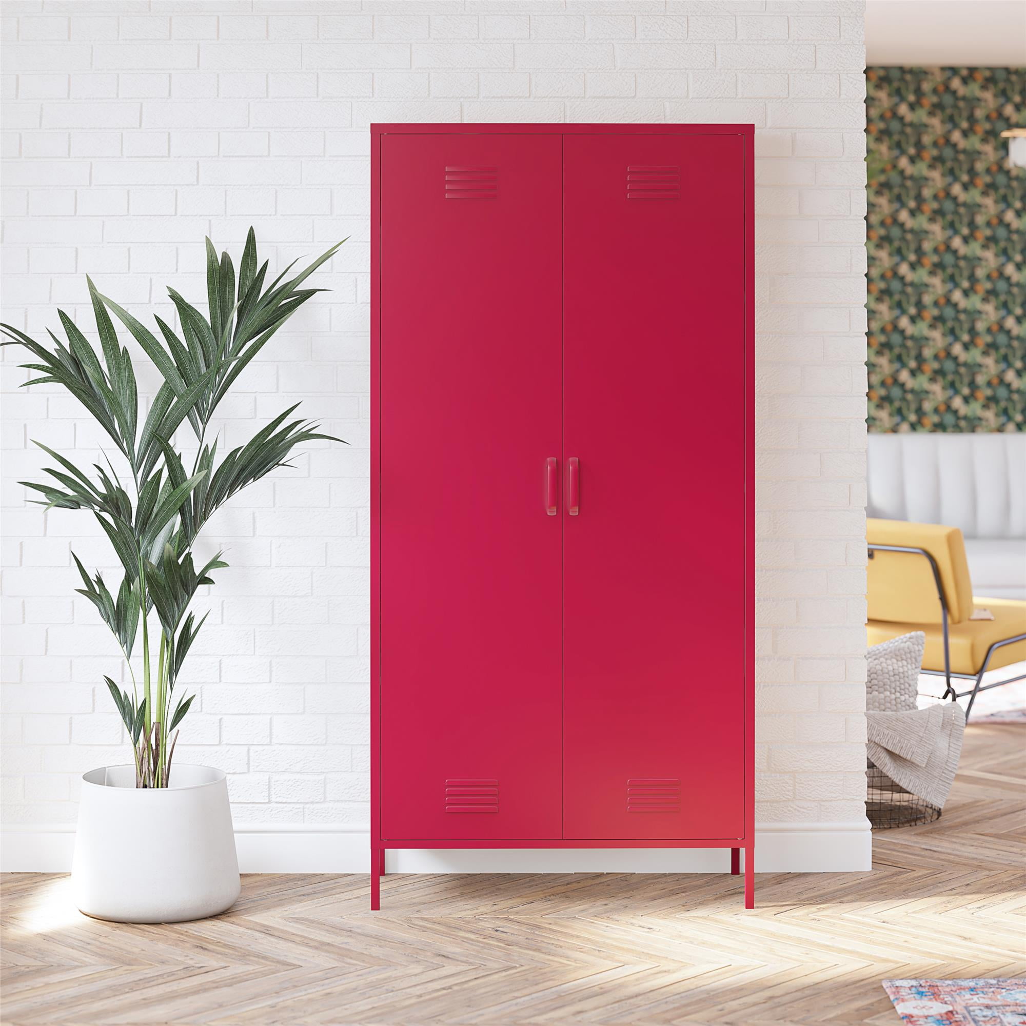 Novogratz Cache 2 Door Tall Metal Locker Style Storage Cabinet, Magenta ...