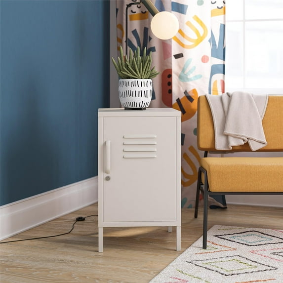 Novogratz Cache Metal Locker Style Living Room End Table, Parchment ...