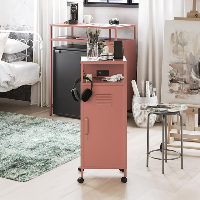 Novogratz Cache Metal Locker-Style Mobile Storage Cart, Dusty Rose ...