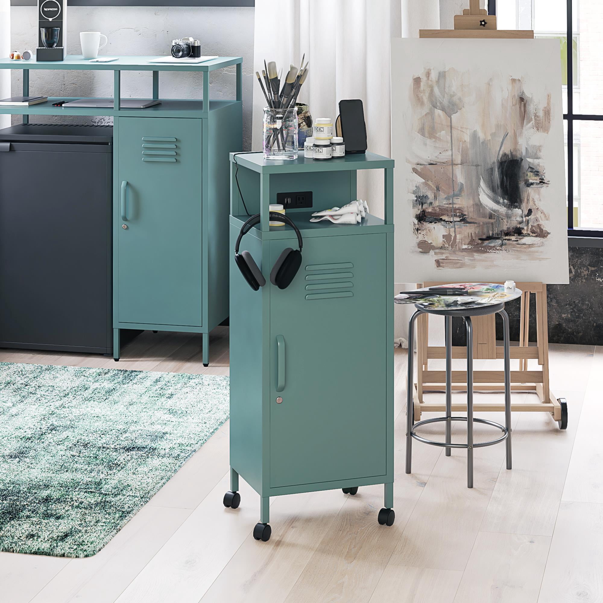 Novogratz Cache Metal Locker-Style Mobile Storage Cart, Hunter Green ...