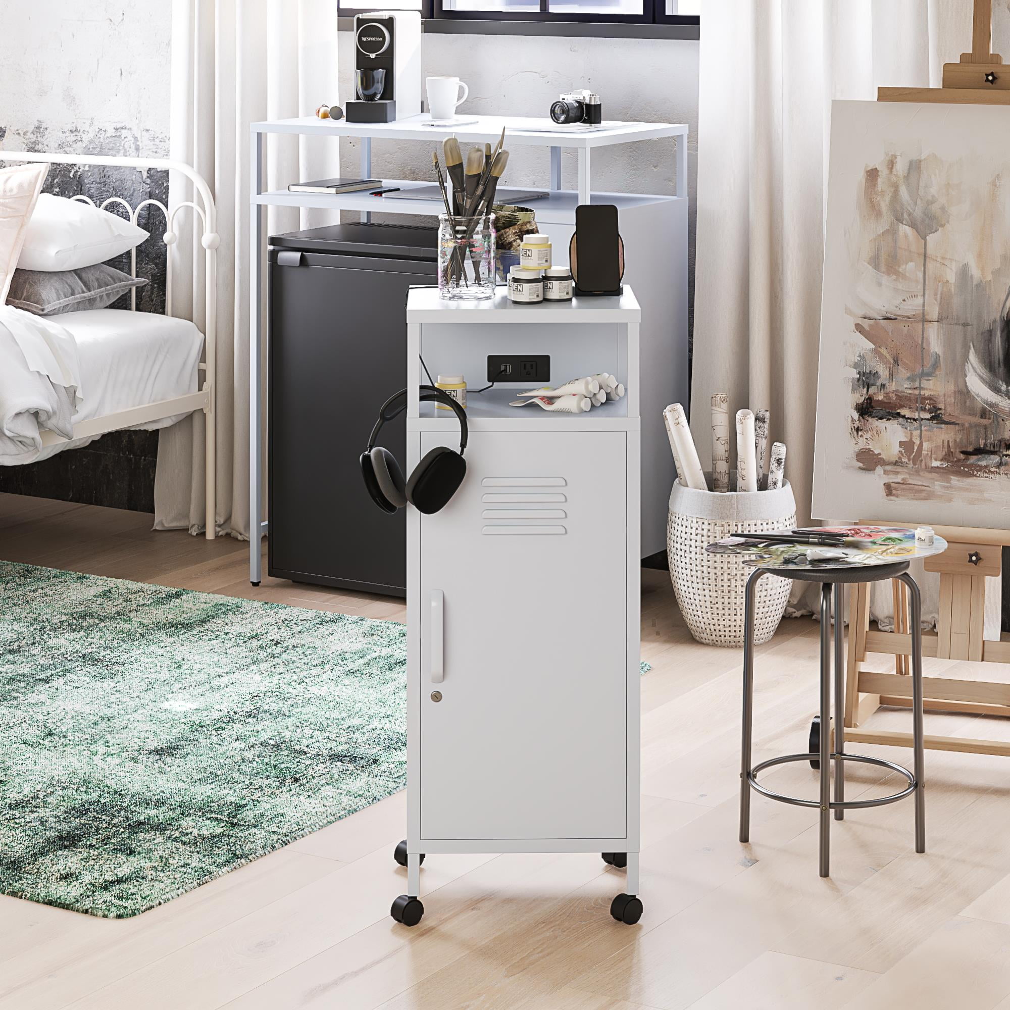 Novogratz Cache Metal Locker-Style Mobile Storage Cart, Powder Blue ...