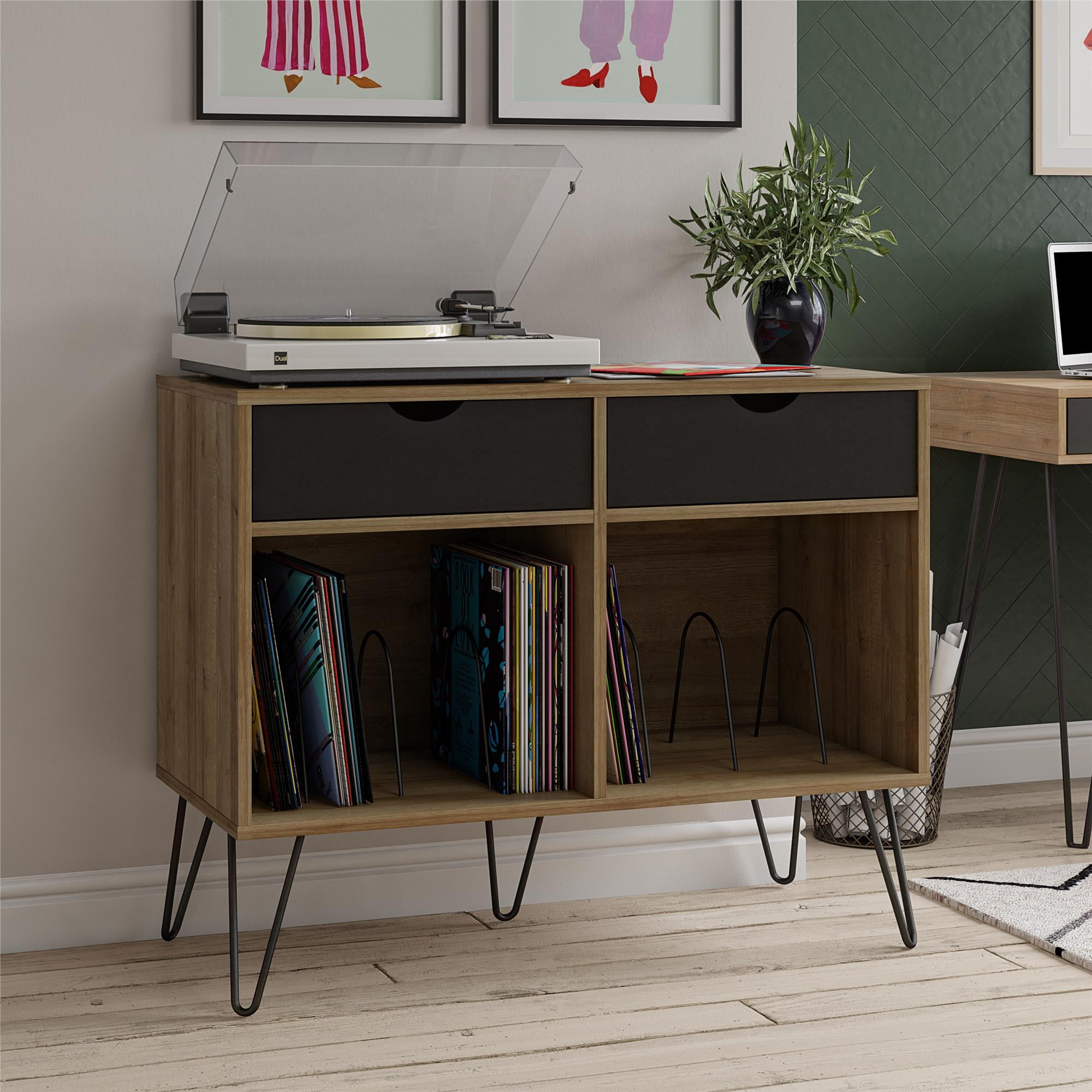Novogratz Concord Turntable Stand with Drawers, Natural/Black - Walmart.com