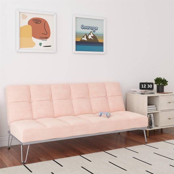 Novogratz Elle Futon, Convertible Sofa Bed and Couch, Pink Velvet ...