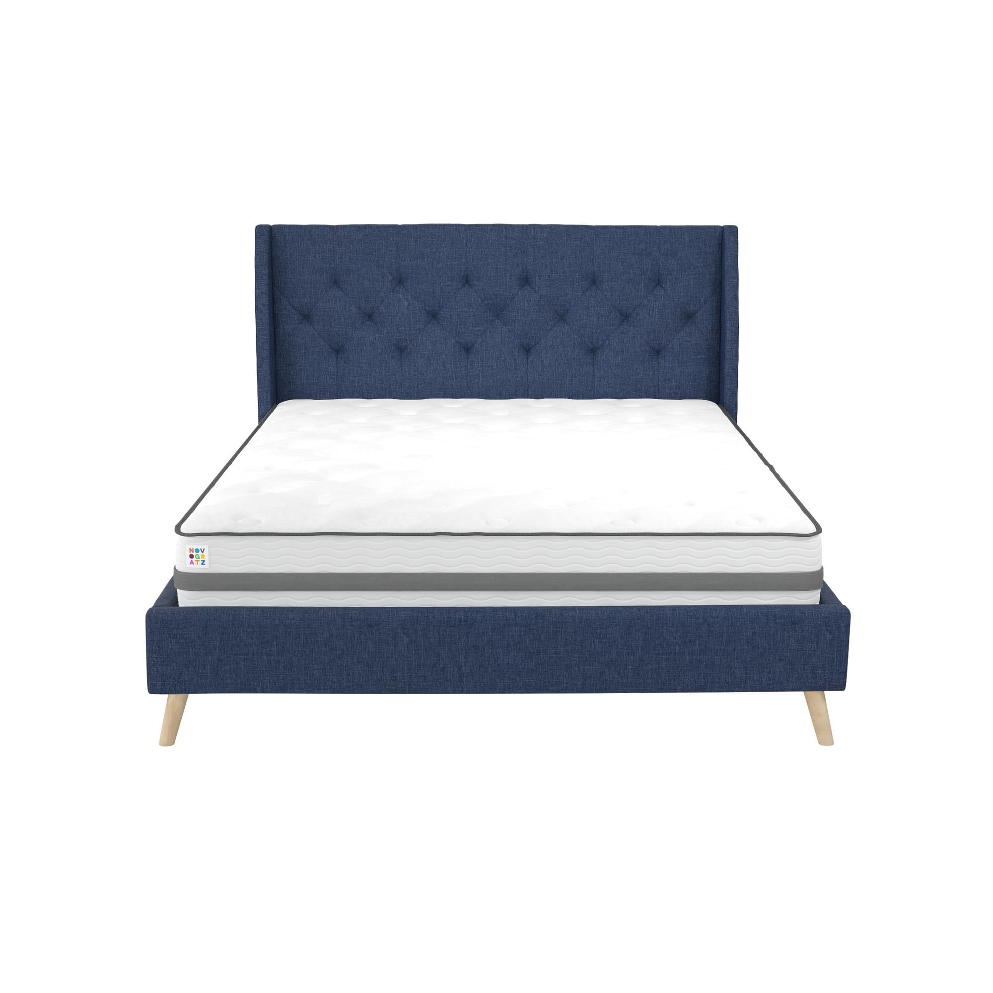Novogratz Her Majesty Tufted Upholstered Bed Frame, Queen, Blue Linen ...
