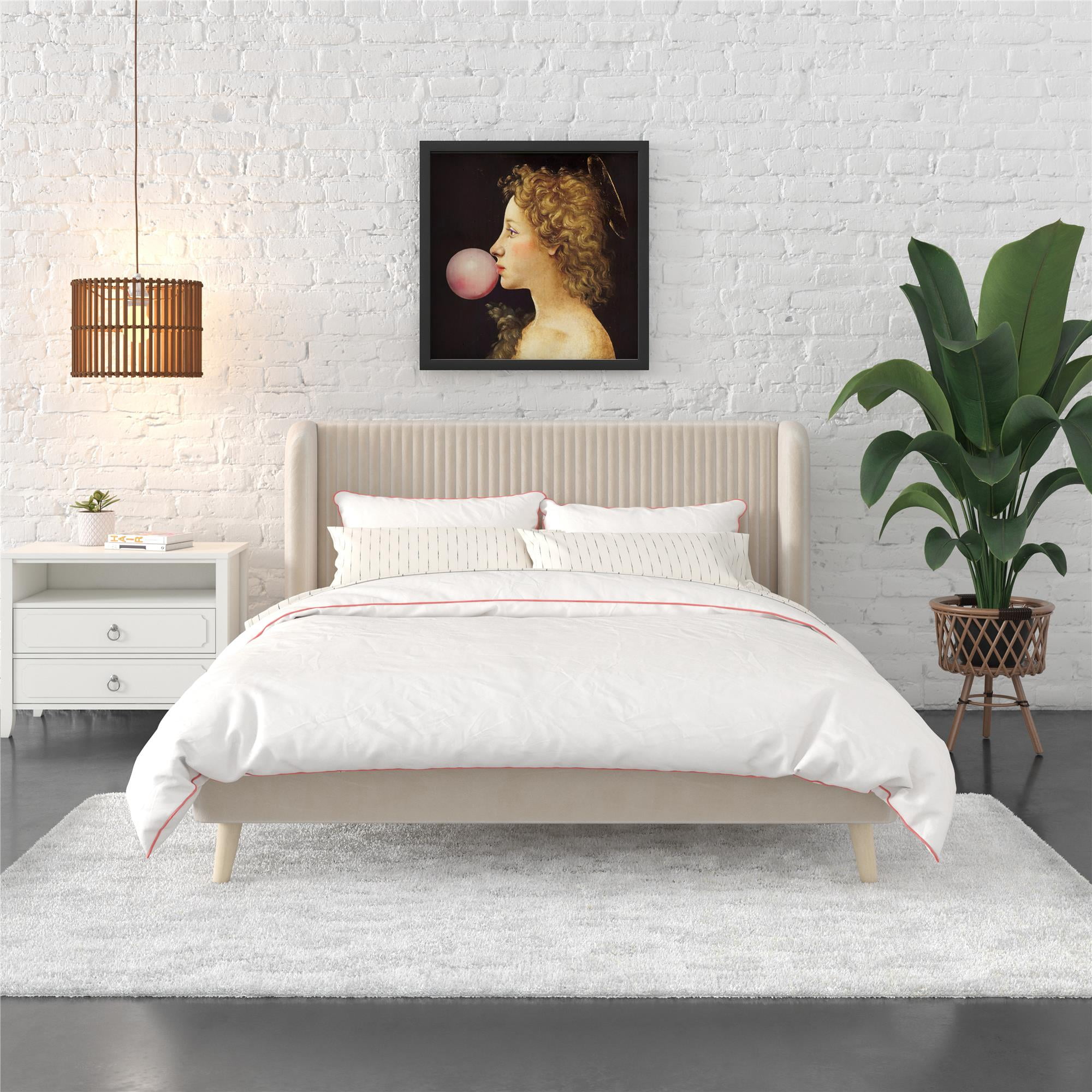 Novogratz Holly Upholstered Wingback Bed, Queen, Ivory Velvet - Walmart.com