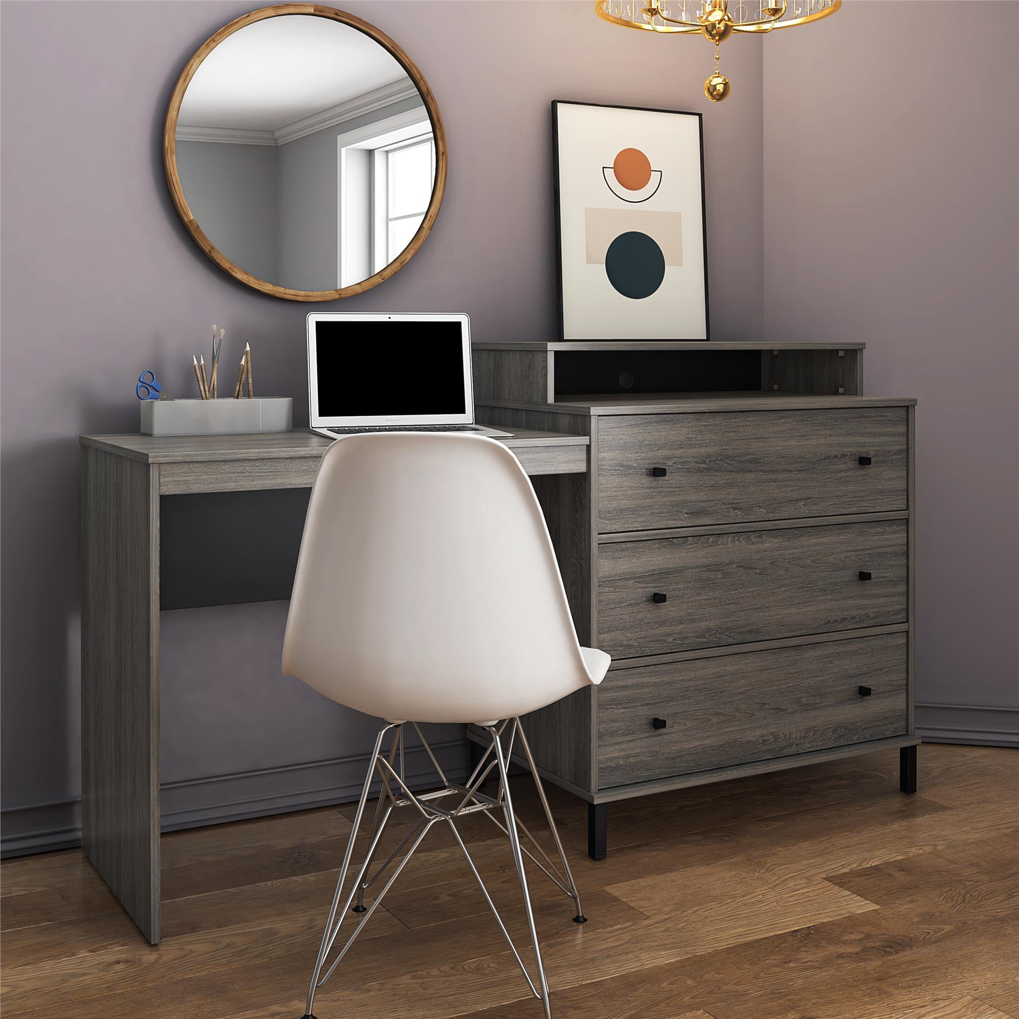Novogratz Kalissa Dresser Desk Combo with Wireless Charger Gray Oak with Black