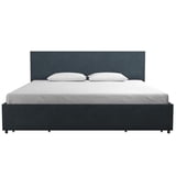 Novogratz Kelly Upholstered Storage Bed Frame, King, Navy Blue Linen ...