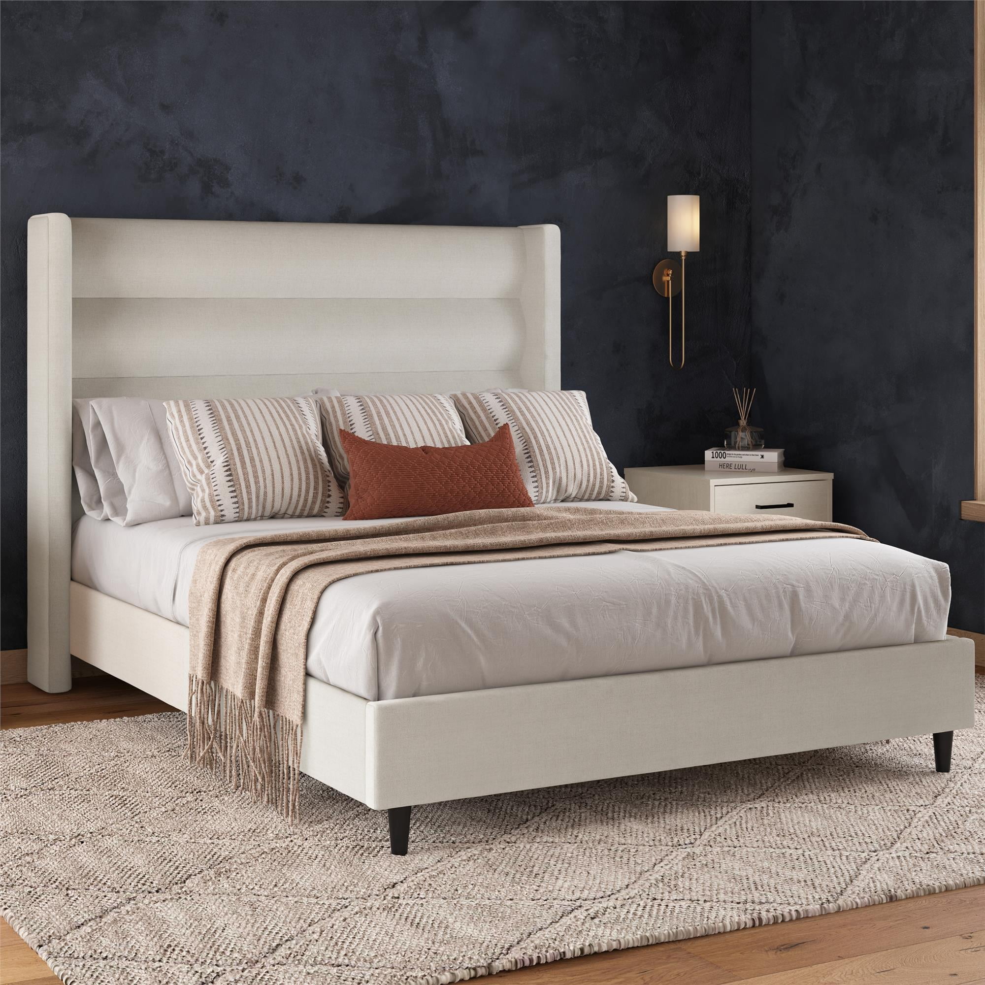 Novogratz Louis Upholstered Bed Frame with High Tufted Headboard, Queen ...