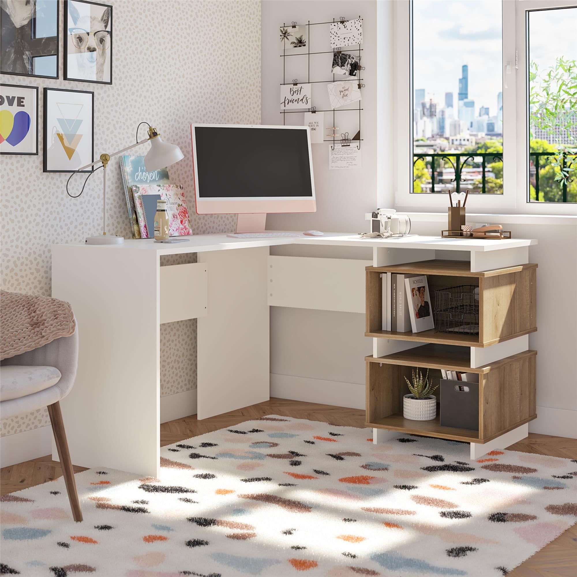 Novogratz Nelson 2 Way Desk, White and Natural - Walmart.com
