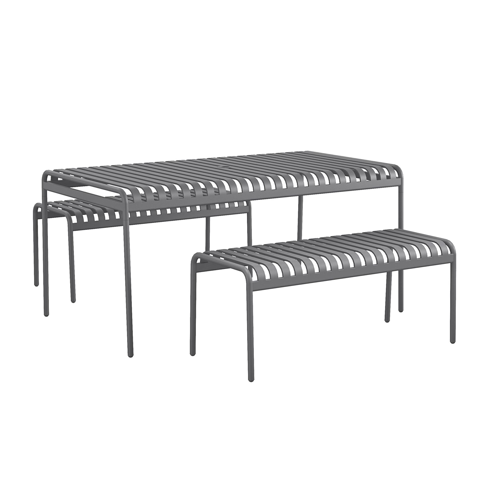 Novogratz Poolside Gossip, Ola All-Steel Table and Bench Set, Charcoal ...