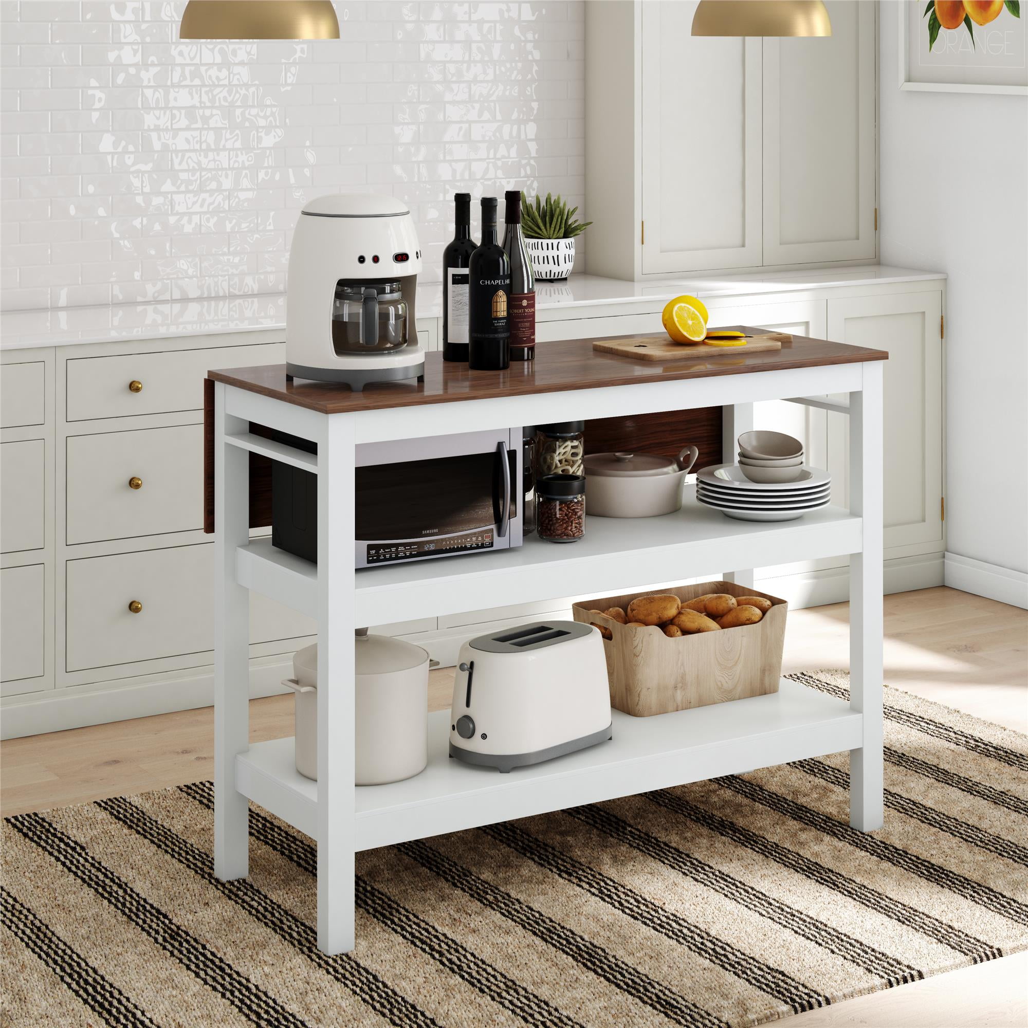 Novogratz Tallen 48" Kitchen Island Table with Drop Leaf and Storage ...