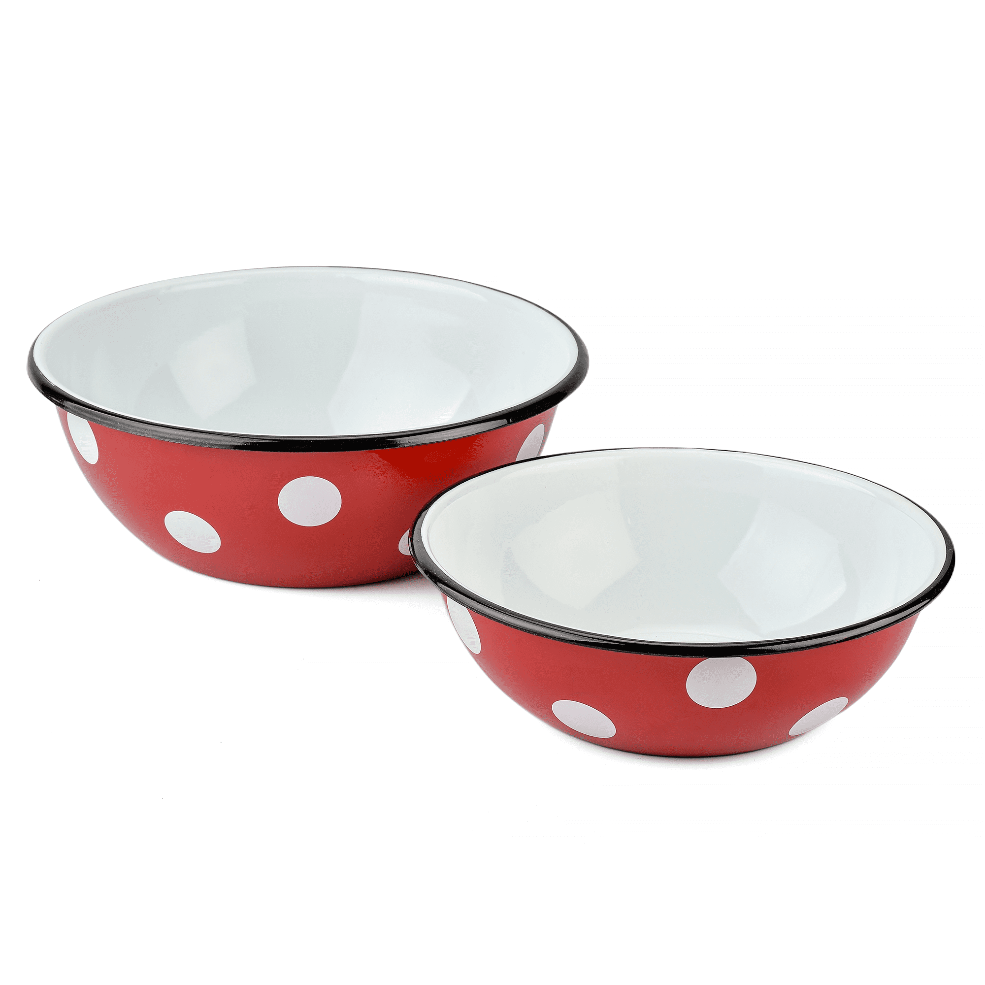 Novomoskovsjka Posuda Red White Polka-Dot Enamel Serving Bowl Set of 2 ...