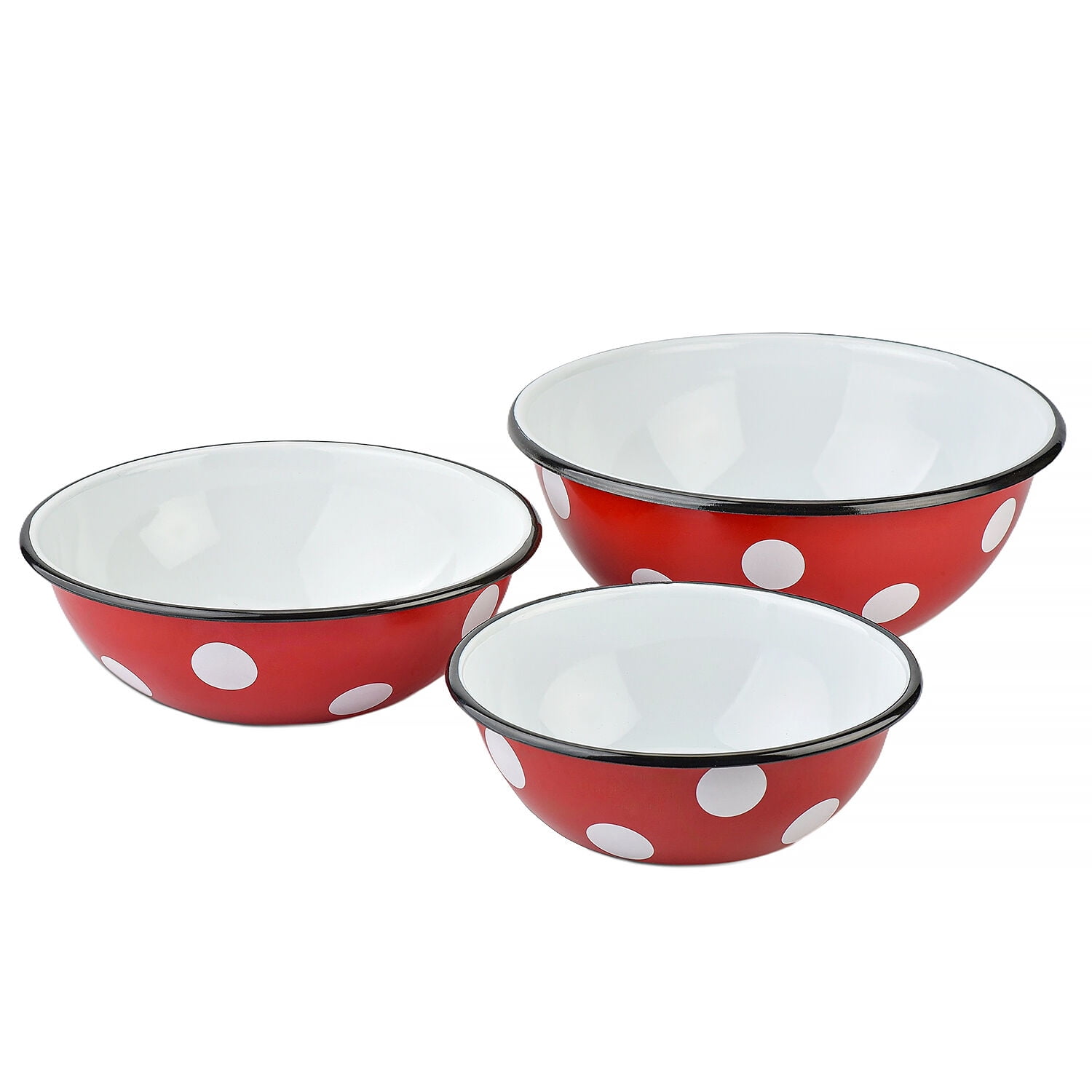 Novomoskovsjka Posuda Red White Polka-Dot Enamel Serving Bowl Set of 3 ...