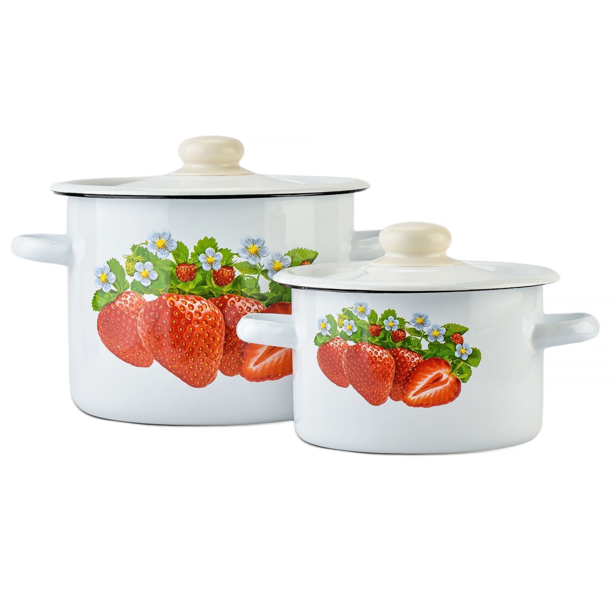 Novomoskovsjka Posuda Strawberry Cylindrical Enamel Pot with Lid Set of ...