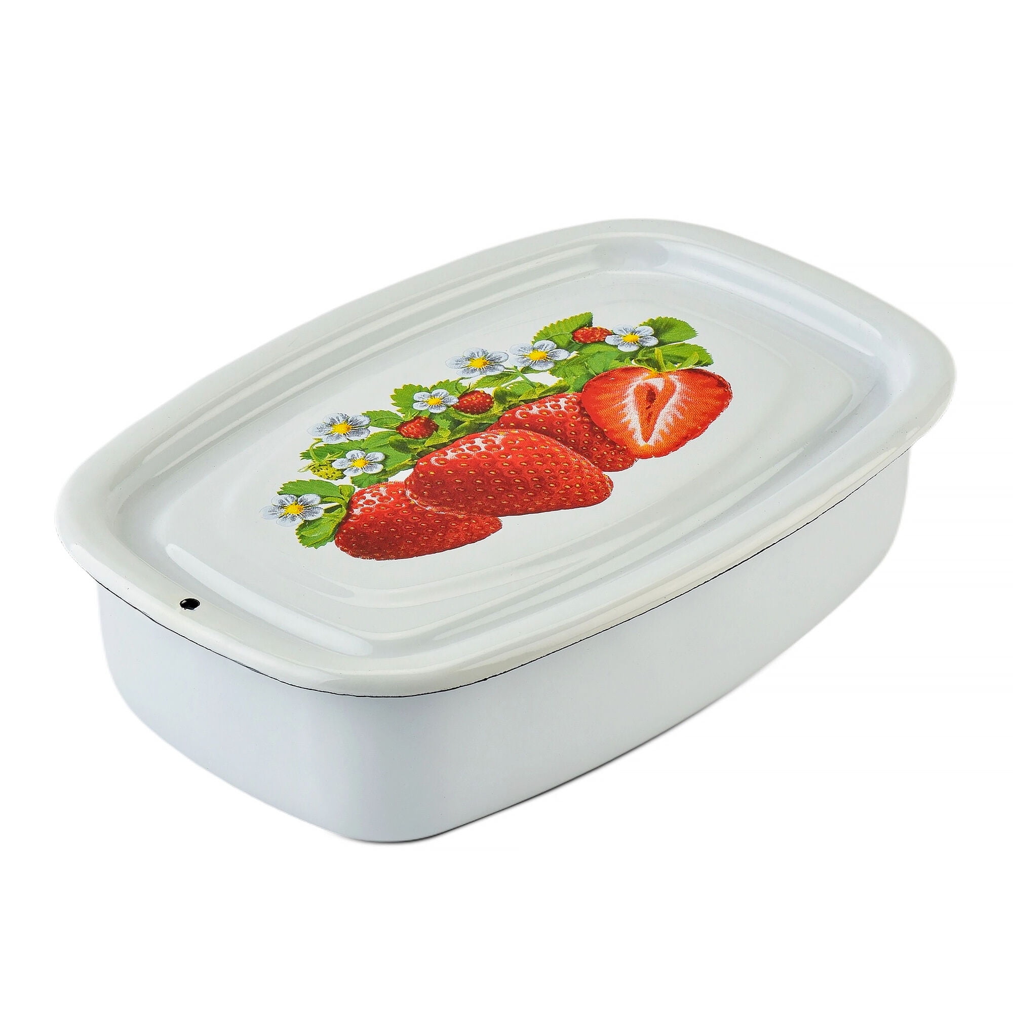 Novomoskovsjka Posuda Strawberry Enamel Tray with Lid 1.1 Qt (1 L ...