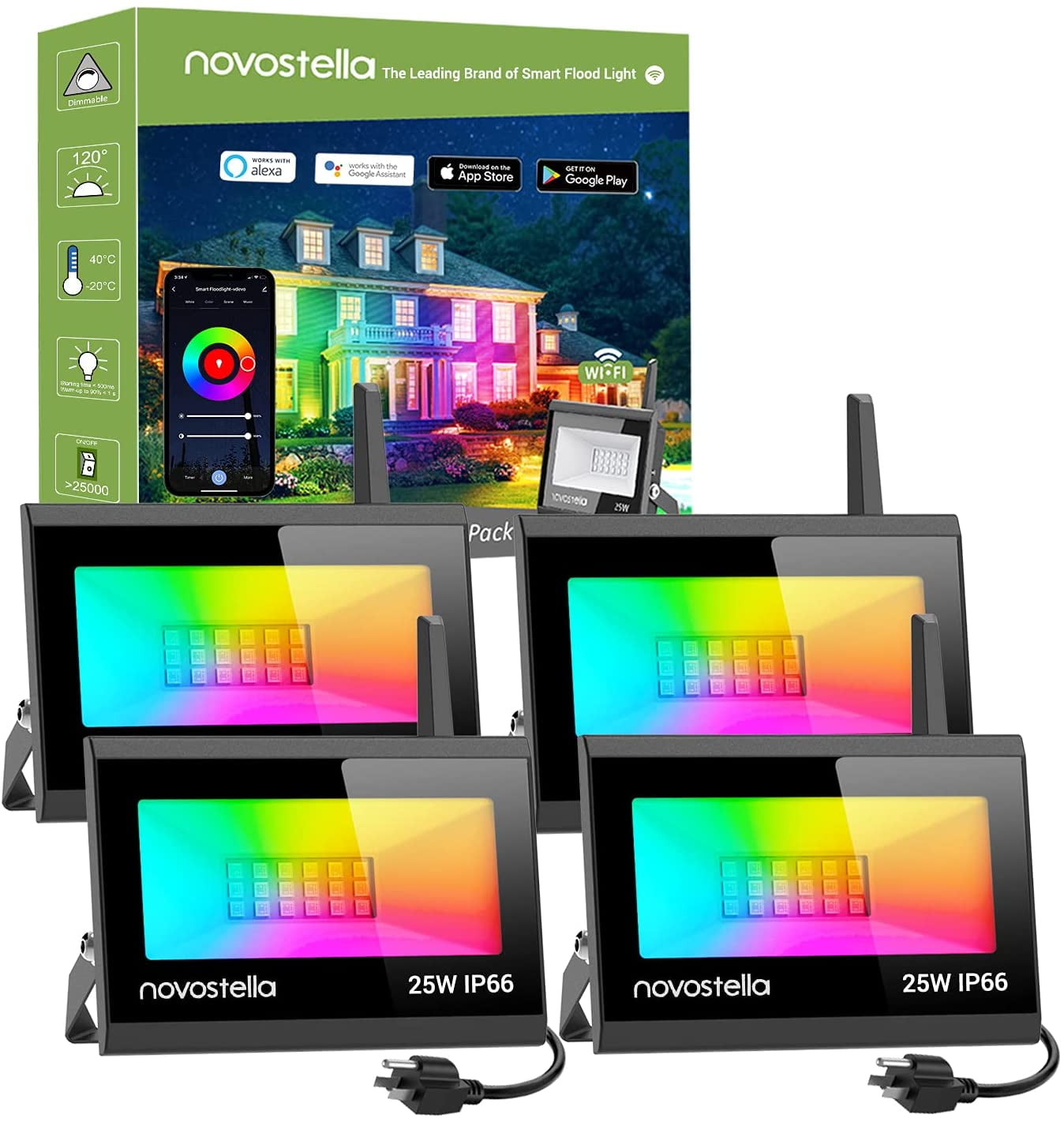 Novostella 25W WiFi Smart LED Christmas Flood Lights, RGB Color ...