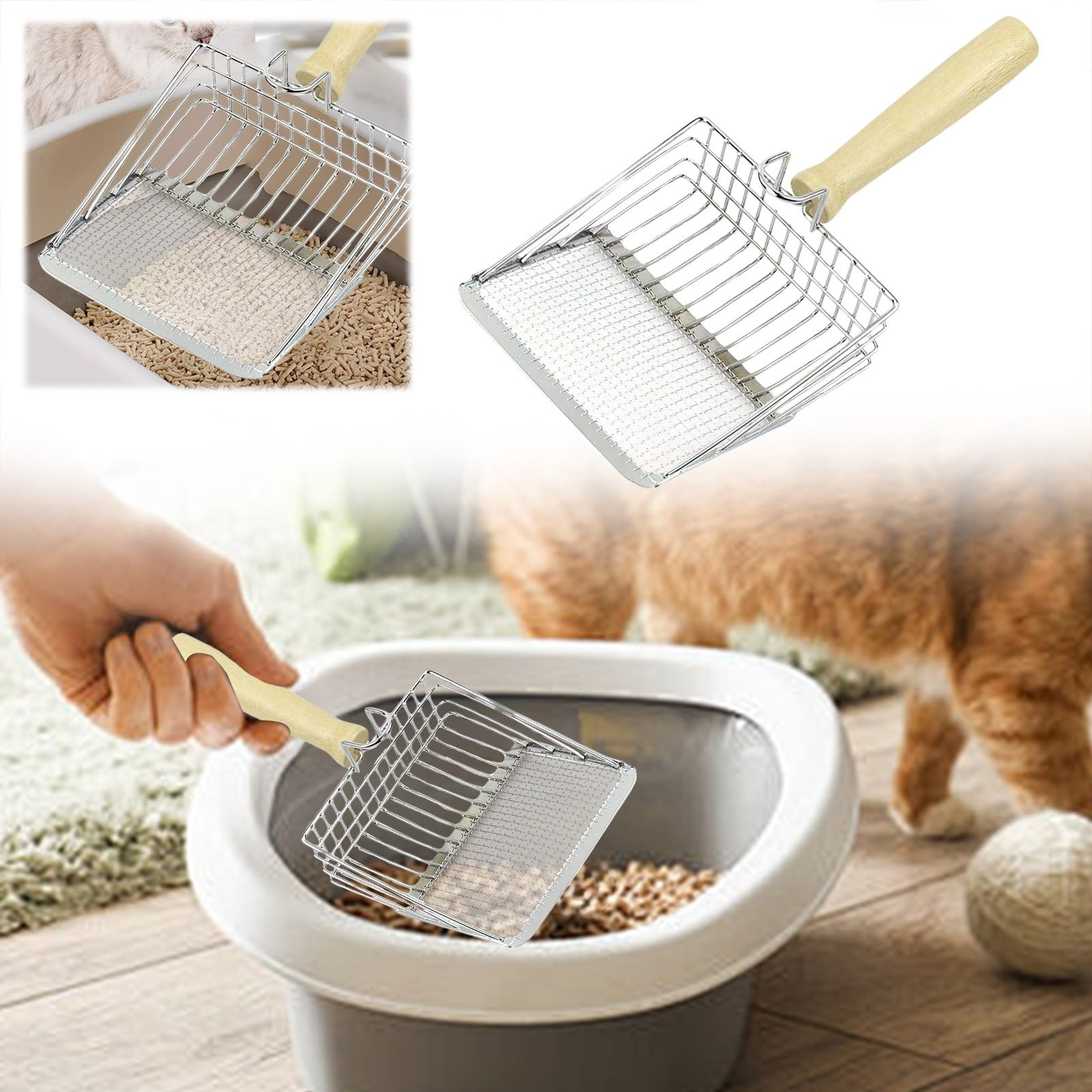 Novvia Cat Litter Spoon Metal Cat Litter Spoon With Wooden Stand Pet ...
