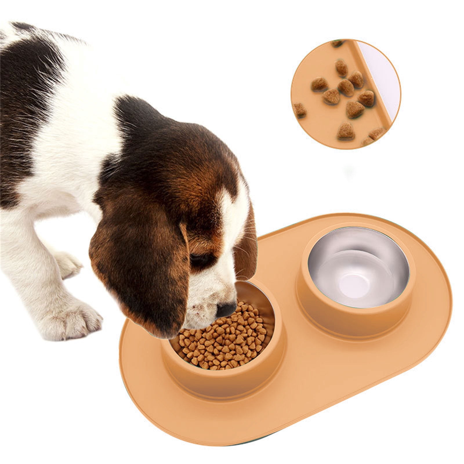 Novvia Pet Products Double Dish For Dog With Rubber Mat Stainless Steel ...