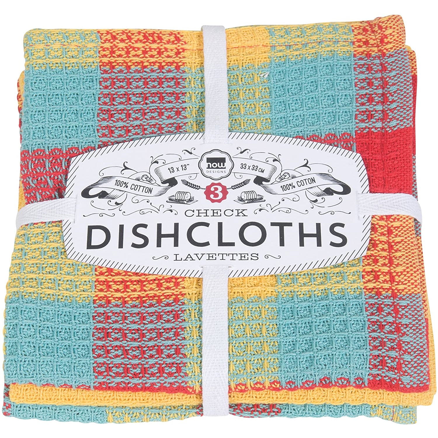 Now Designs Checkered Cotton Kitchen Dishcloth Towels, Lemon (Set of 3 ...