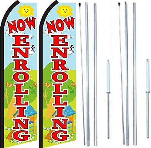 Now Enrolling King Flag Sign With Complete Hybrid Pole set - Pack of 2 ...