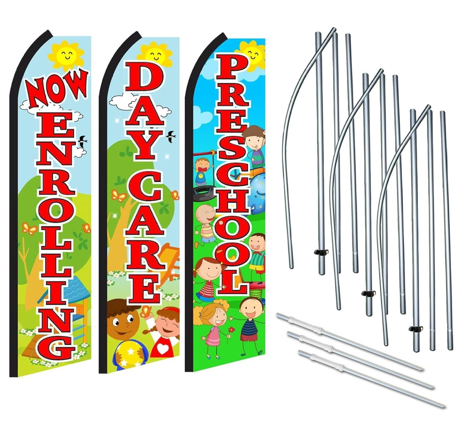 Now Enrolling/Preschool/Daycare - 3 Pack of Swooper Flag Sets ...