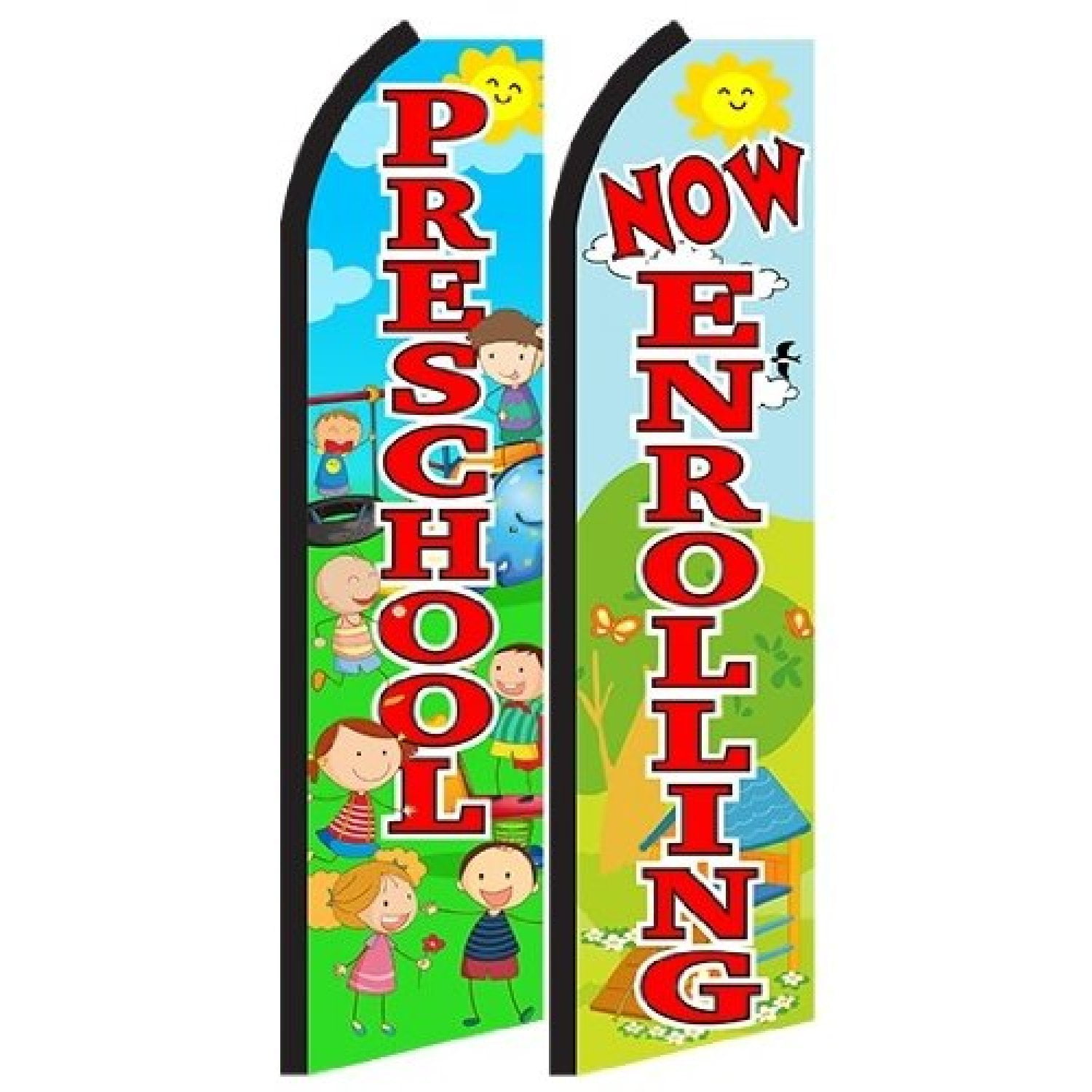 Now Enrolling, Preschool Standard Size Swooper Feather Flag Sign Pk of ...