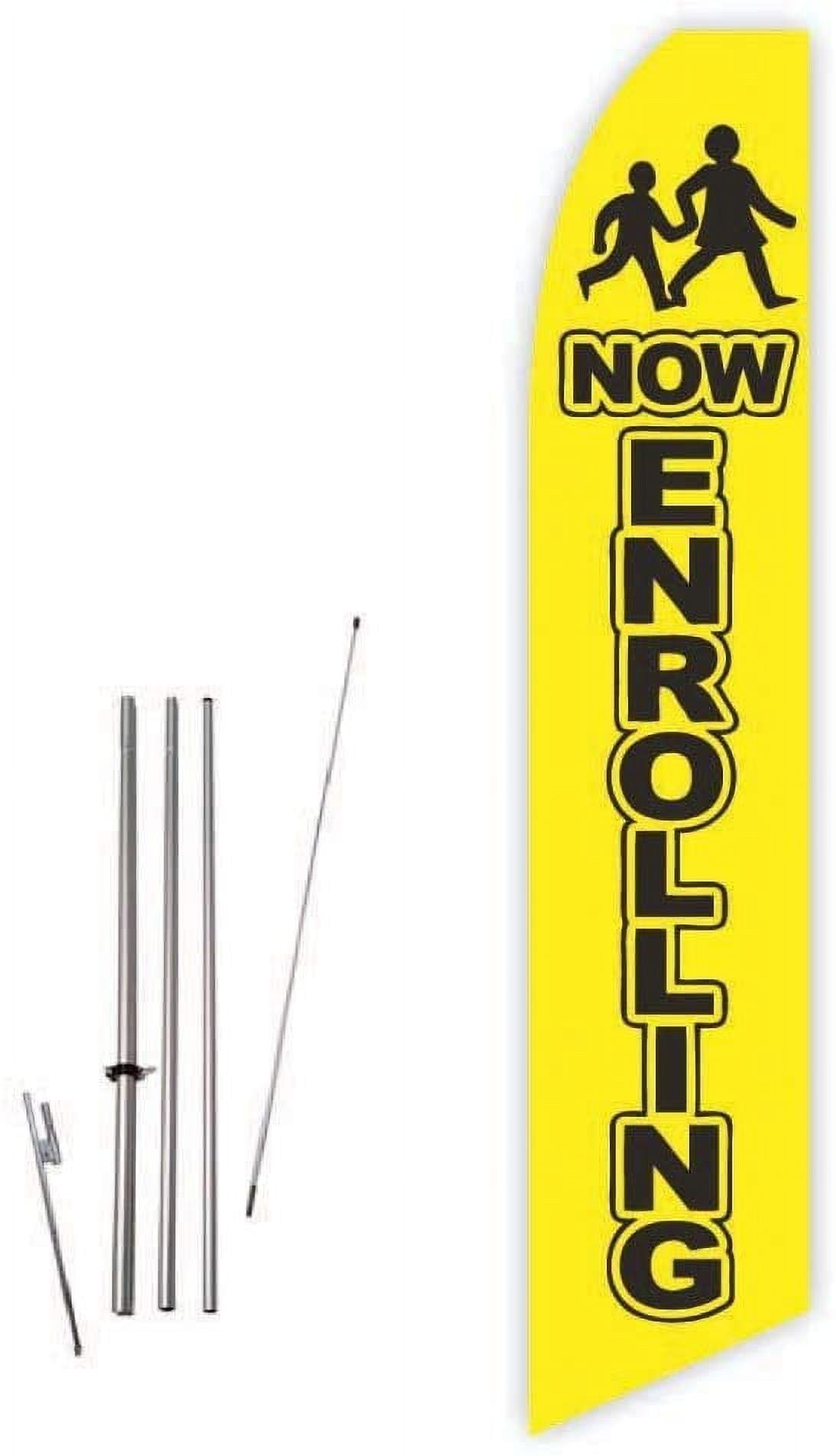 Now Enrolling Yellow Super Novo Feather Flag - Complete with 15ft Pole ...