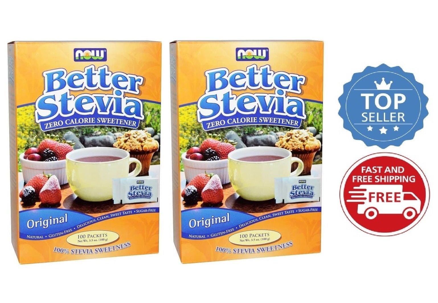 Now Foods Better Stevia, Zero Calorie Sweetener, 100 Packets, 3.5 oz, 2 ...