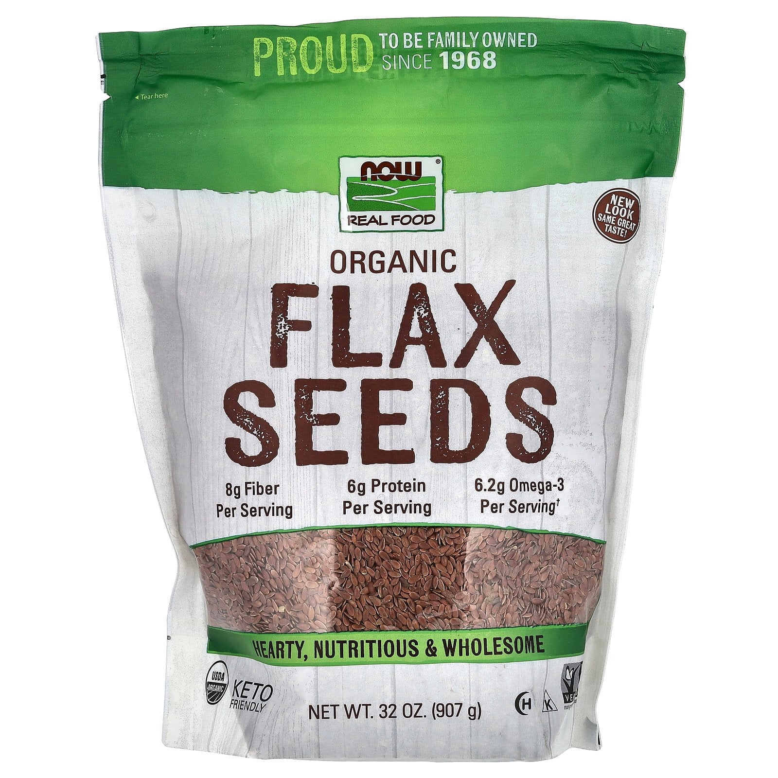 NOW Organic Flax Seeds, 2 lbs, High Fiber, 6 g Protein, 6.2 g Omega-3 ...