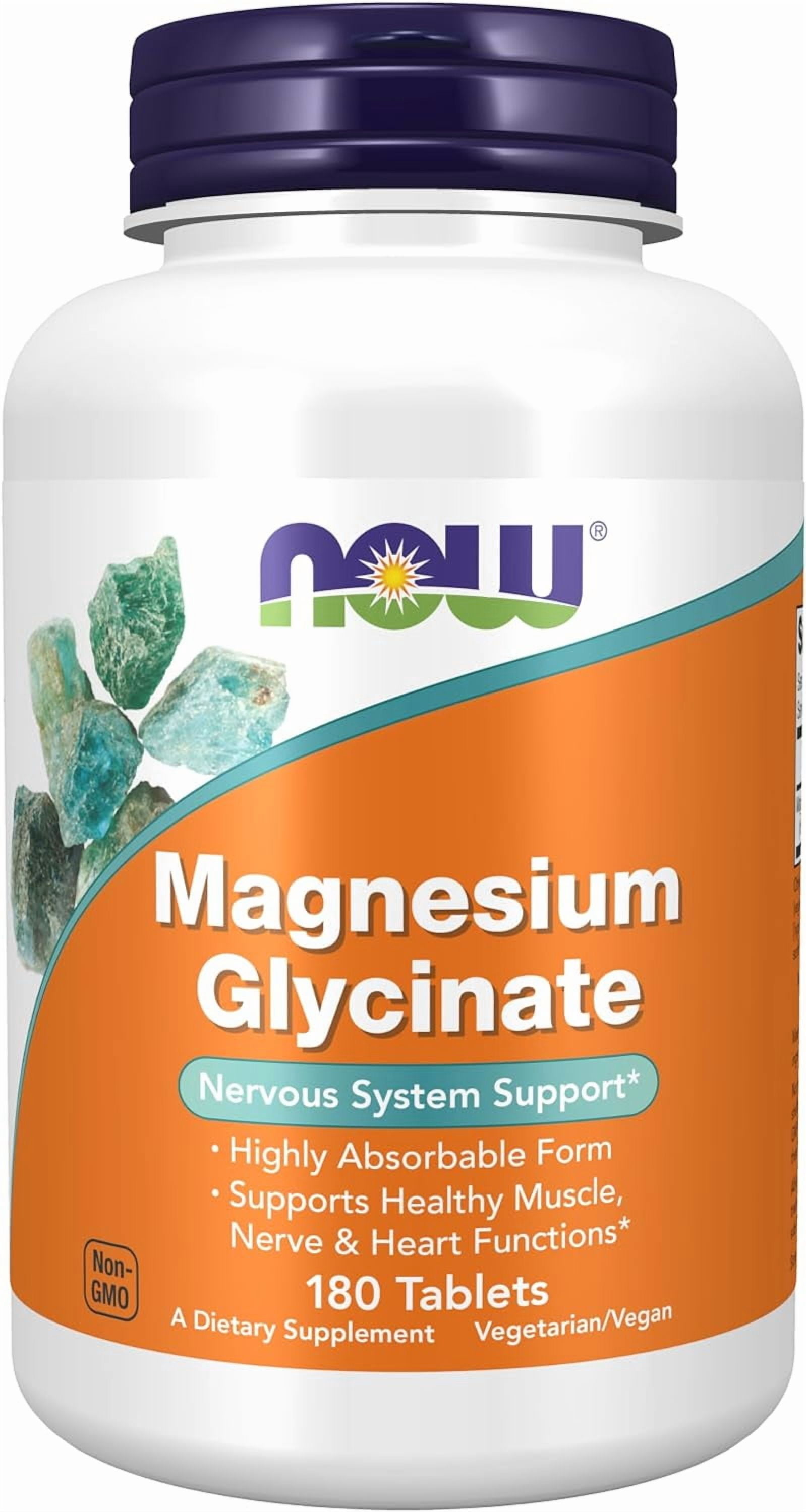 NOW, Magnesium Glycinate, 180 Tablets, Supports Muscle Nerve Heart ...