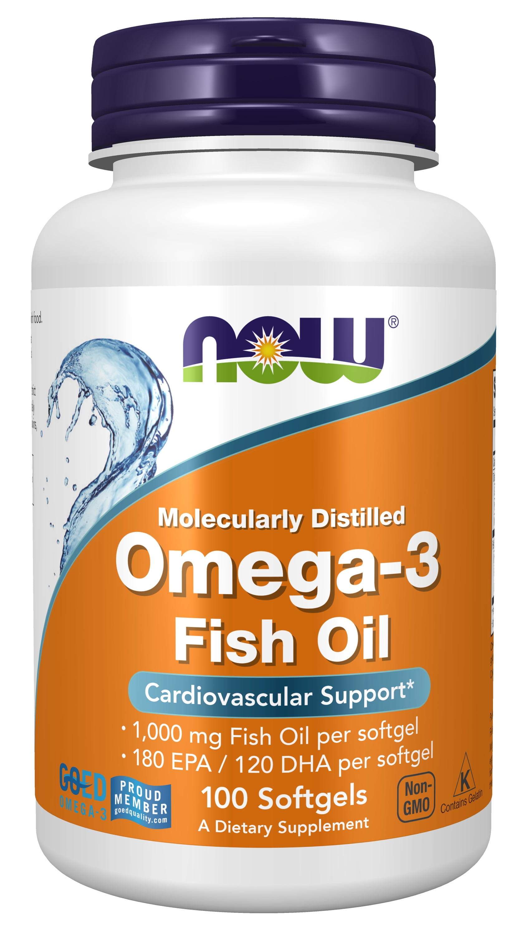 NOW Supplements, Omega-3 Fish Oil Caps, 180 EPA / 120 DHA, Cardiovascular Support, 100 Softgels ...