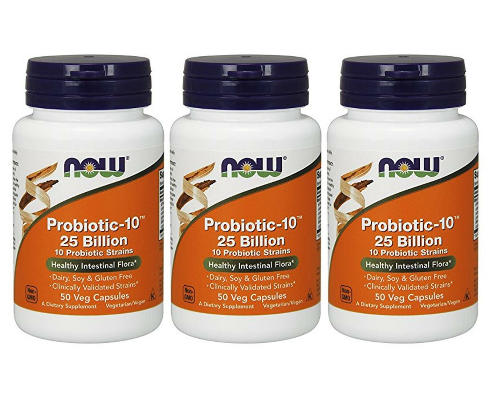 Now Foods Probiotic-10, 25 Billion, 10 Strains, 50 Veg Capsules (3 Pack ...