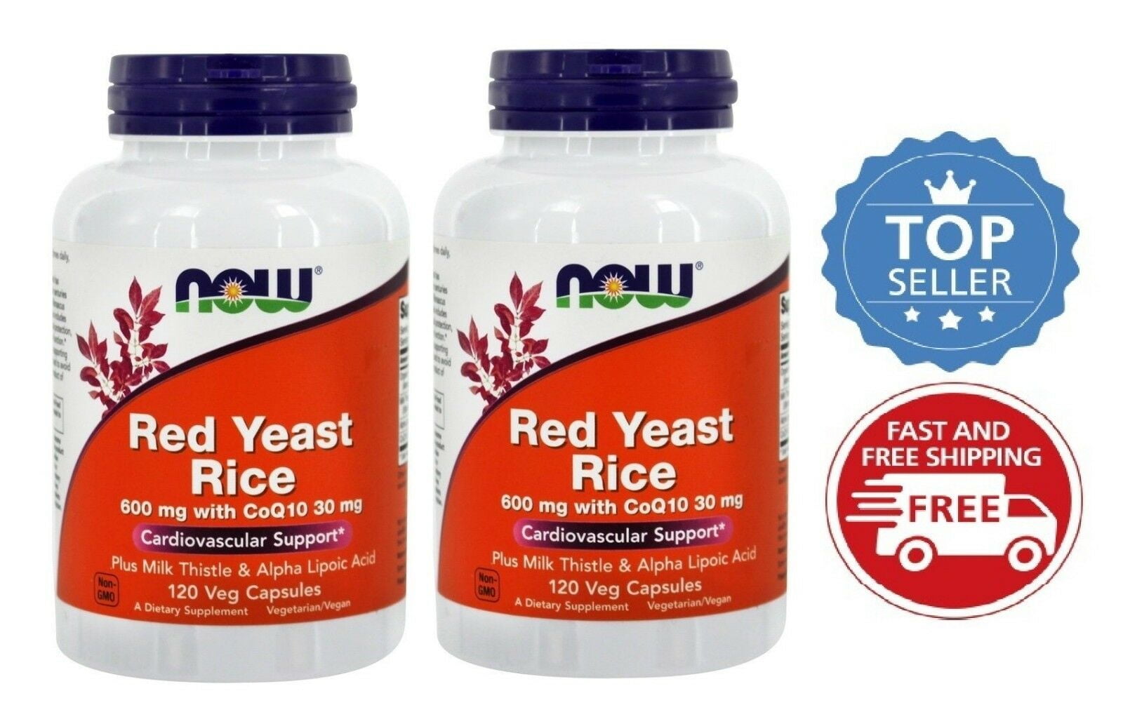 Now Foods Red Yeast Rice With CoQ10, 600 Mg, 120 Veg Capsules, 2 Pack ...