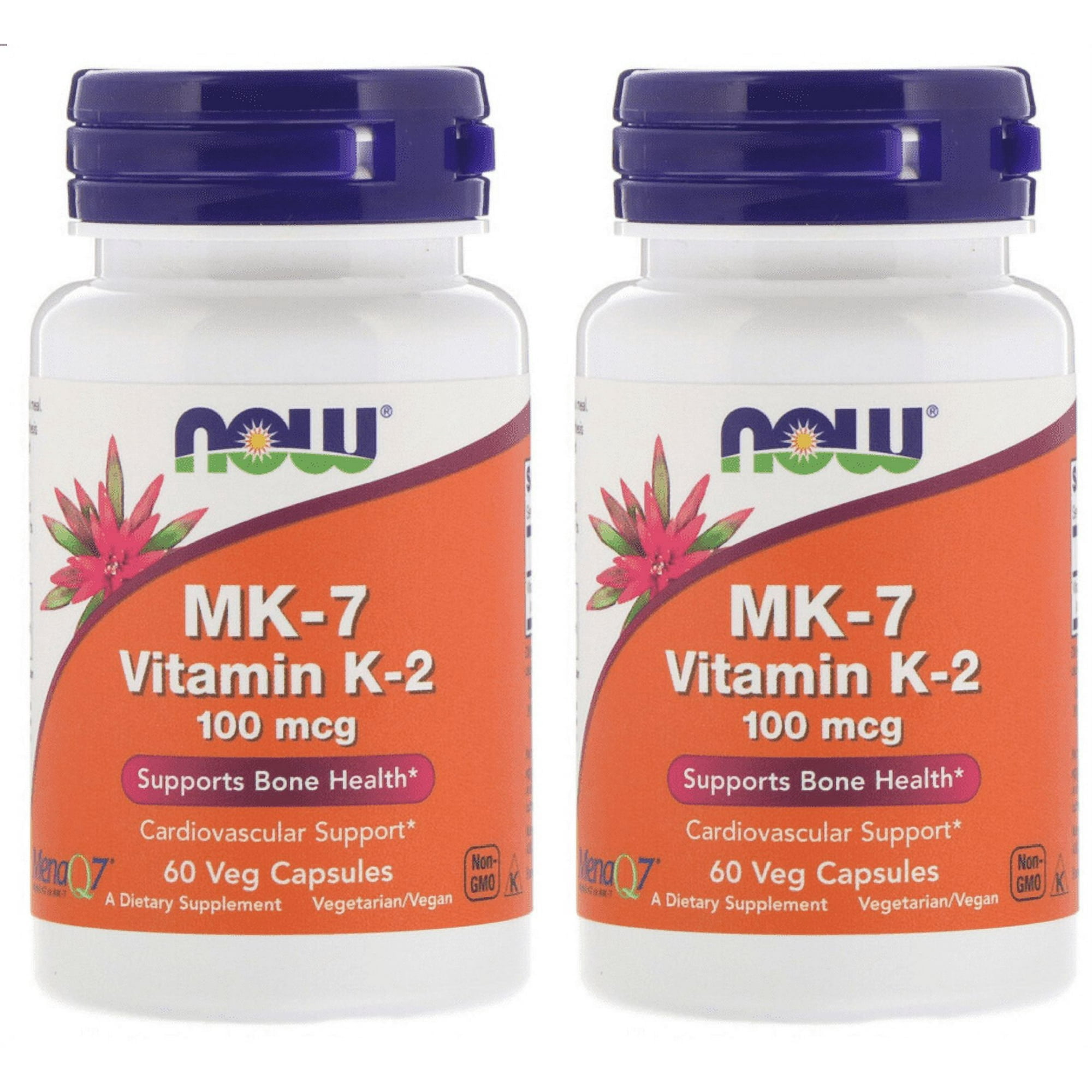 Now Foods Vitamin K-2 MK7, 100 mcg, 60 Veg Capsules - Bone and Vascular ...