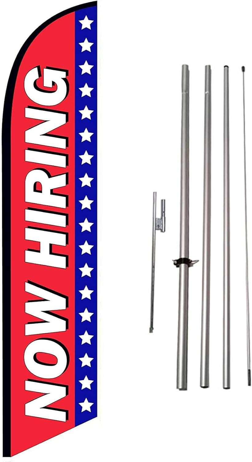 Now Hiring Advertising Feather Banner Swooper Flag Sign with Flag Pole ...