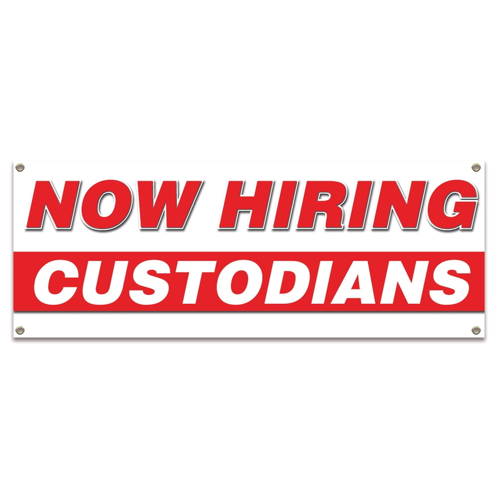 Now Hiring Custodians| 18" X 48" Banner | Apply Inside Employment Help ...