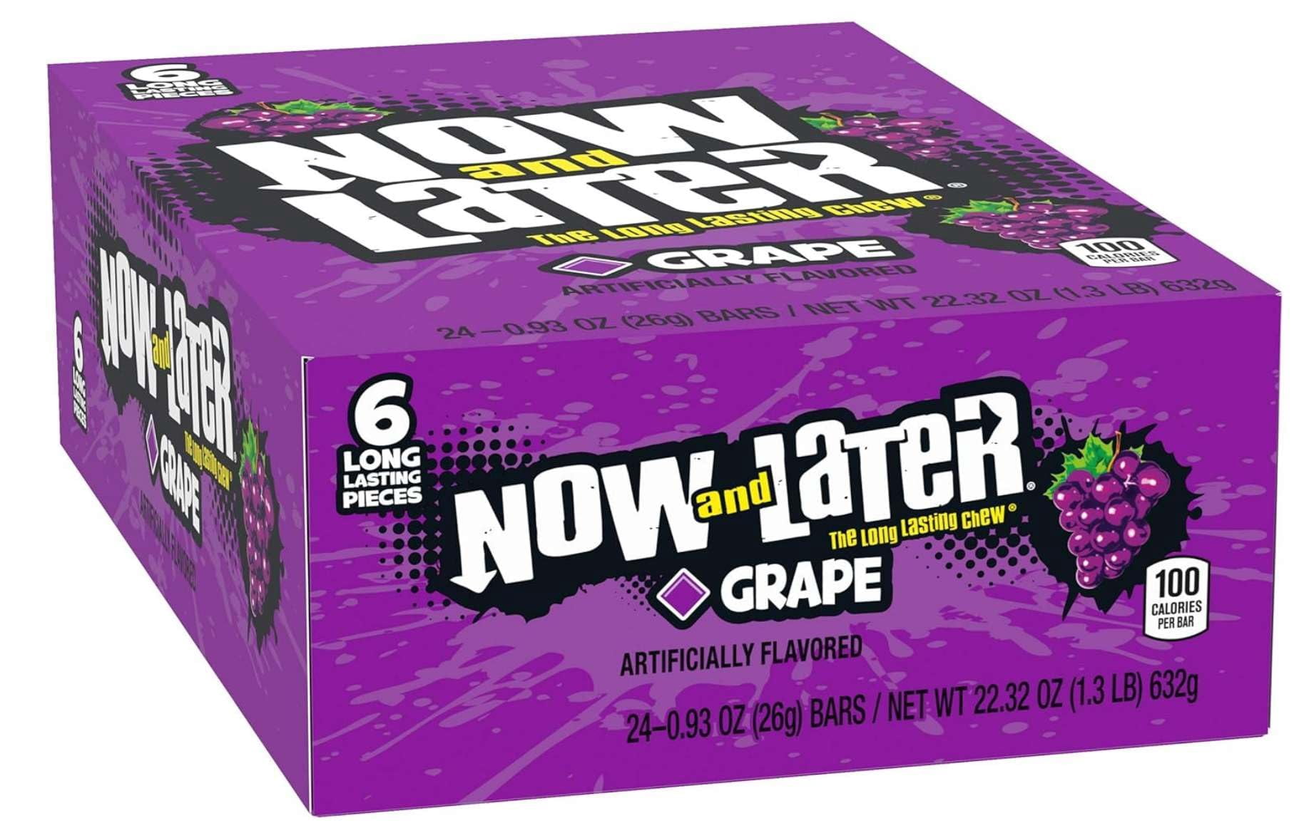 Now & Later Original ESF27 Taffy Chews Candy, Grape, 6 count, 0.93 ...