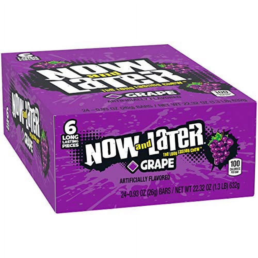 Now & Later Original Taffy Chews Candy, Grape, 6 count, 0.93 Ounce Bar ...