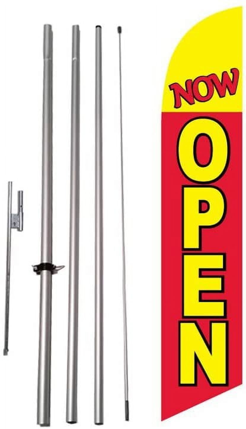Large Outdoor Now Open 15ft Feather Banner Swooper Flutter Flag Kit ...
