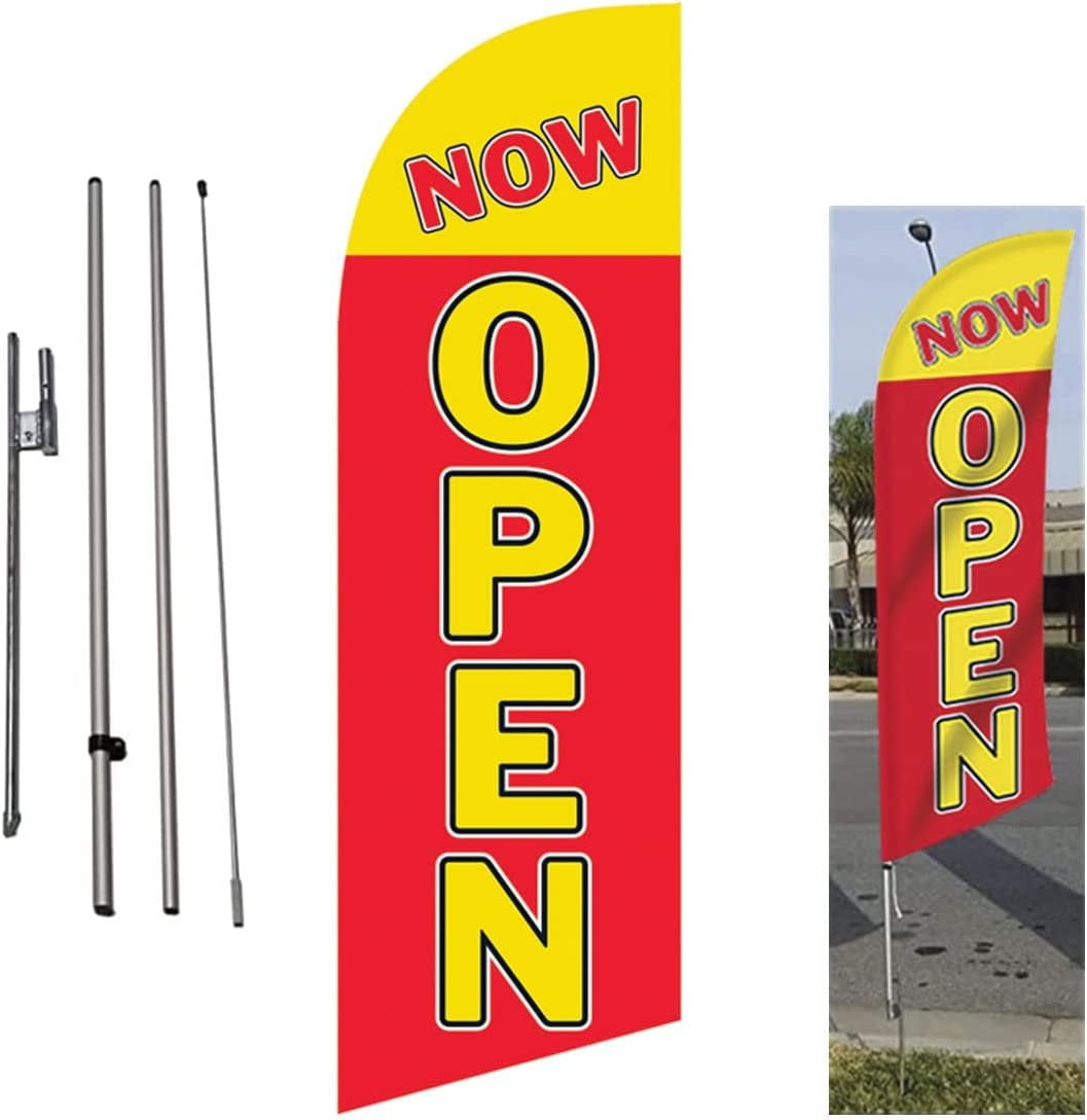 Now Open 8ft Advertising Feather Banner Swooper Flag Signs with Flag ...