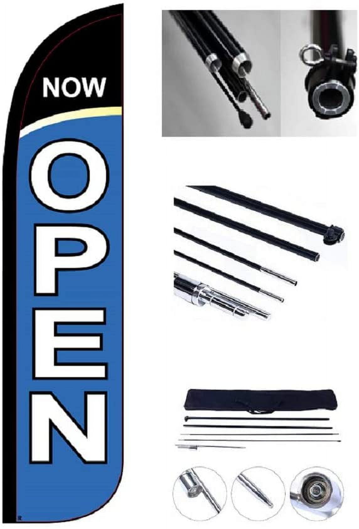 Now Open Business Windless Feather Flutter Flag 10 x 2.5 Foot Flag and ...