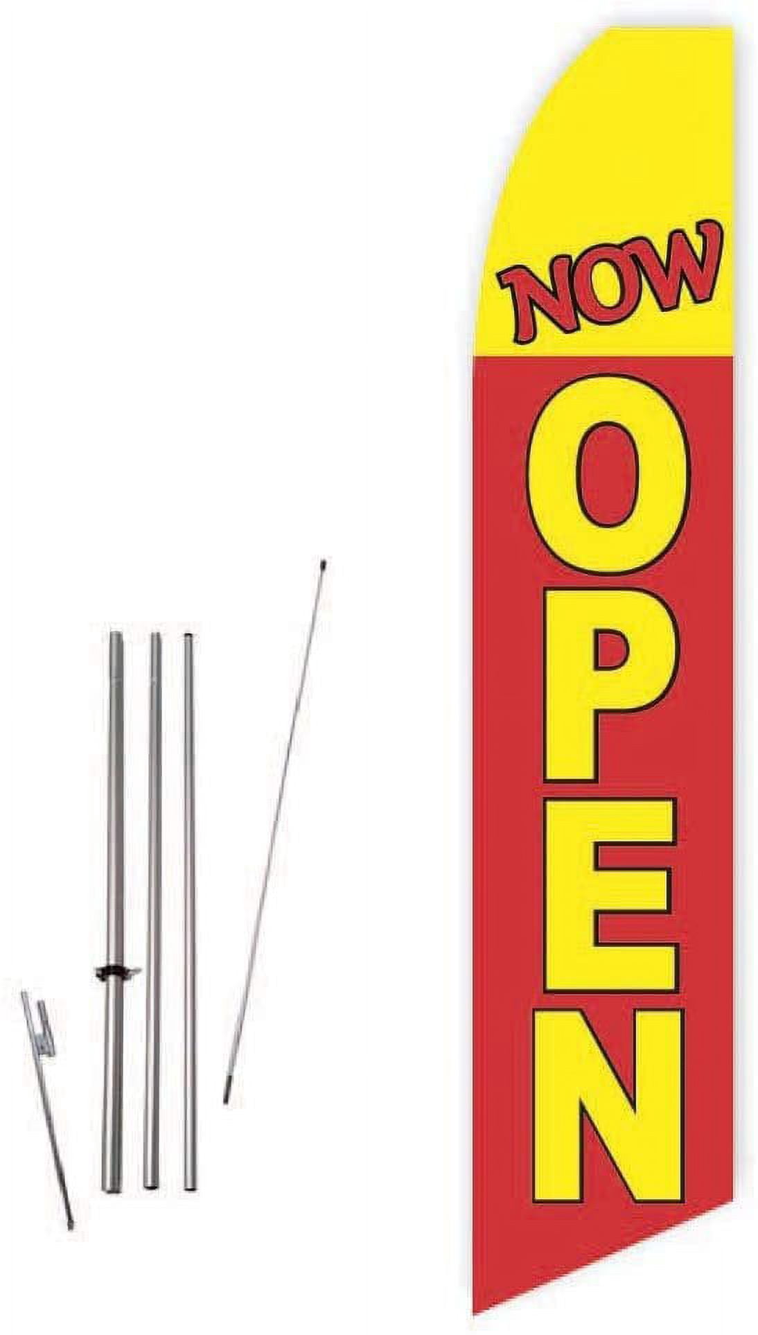 Now Open Red/Yellow Super Novo Feather Flag - Complete with 15ft Pole ...